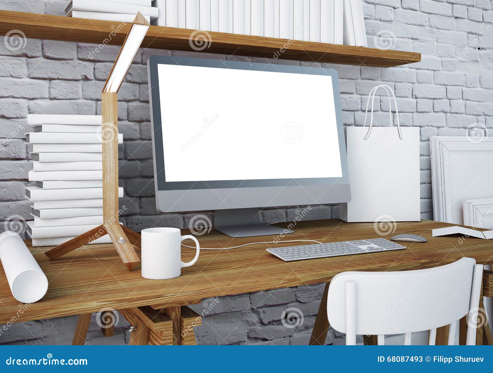 Mockup Work Desk with a PC. 3d Stock Illustration - Illustration of ...