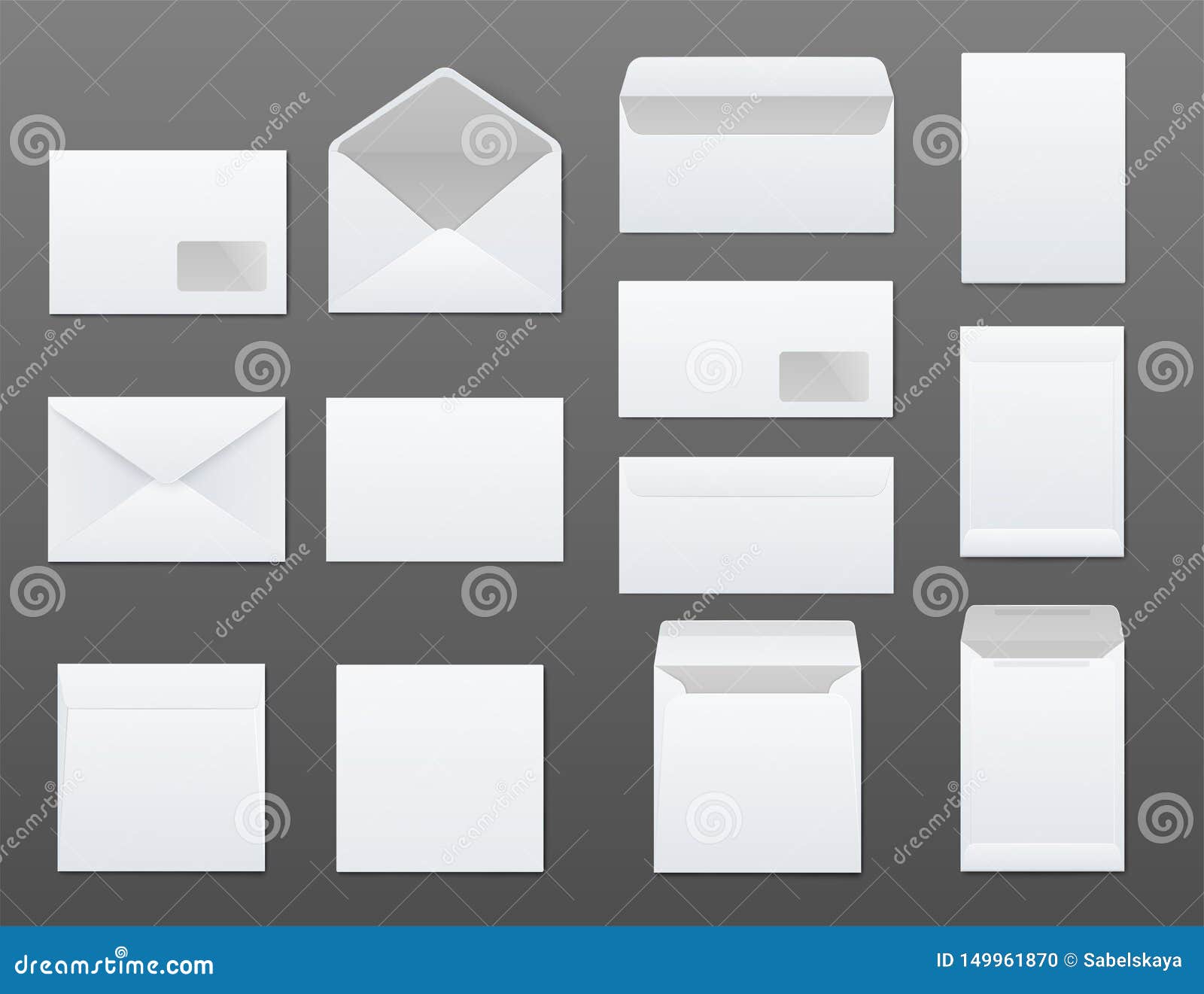 Mockups Set of White Blank Envelopes Different Types Realistic Style ...