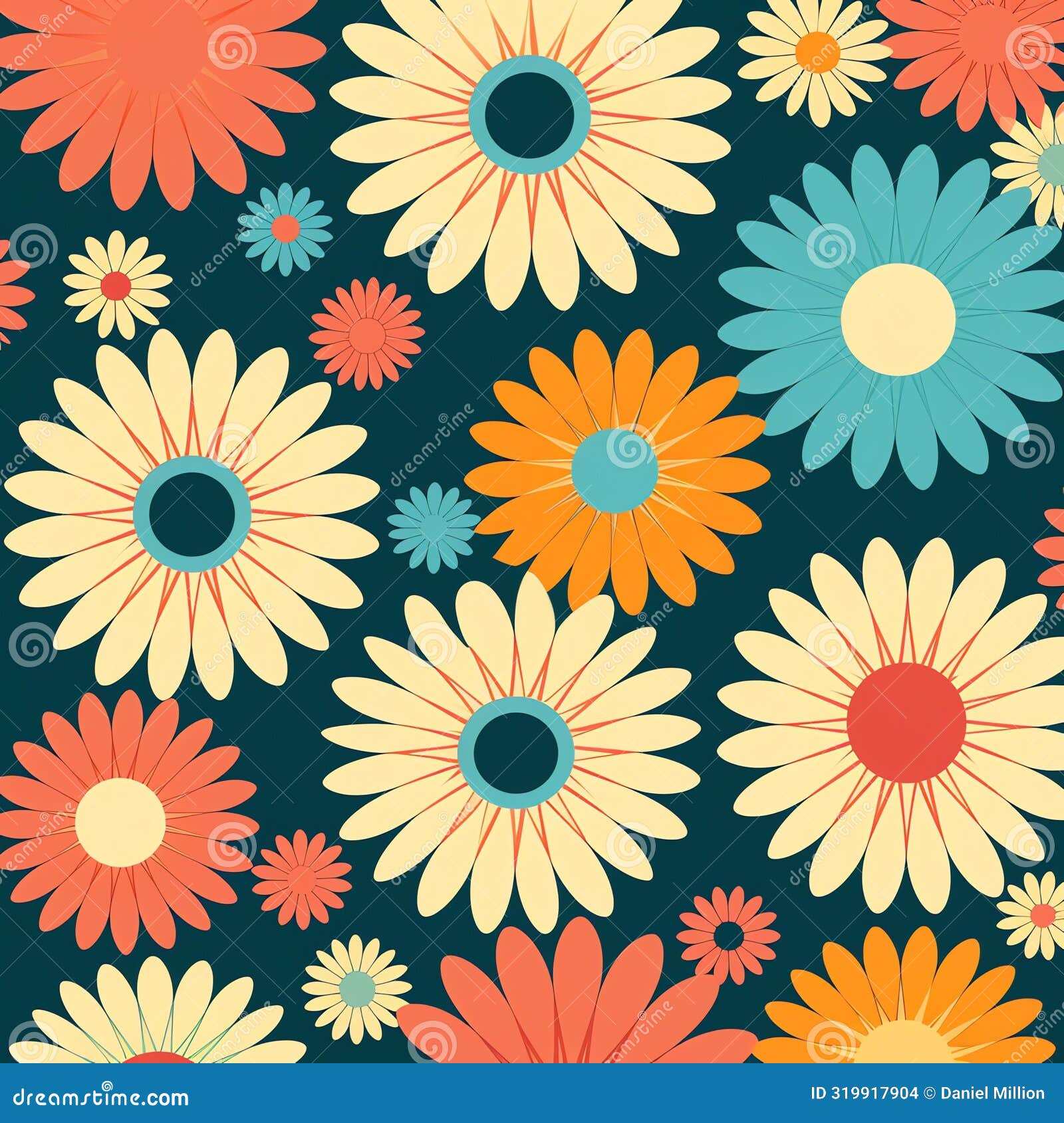 Mod Pop Art Flowers Flowers Background Pattern Wallpaper Vector Old ...