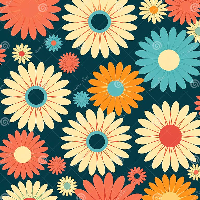 Mod Pop Art Flowers Flowers Background Pattern Wallpaper Vector Old ...