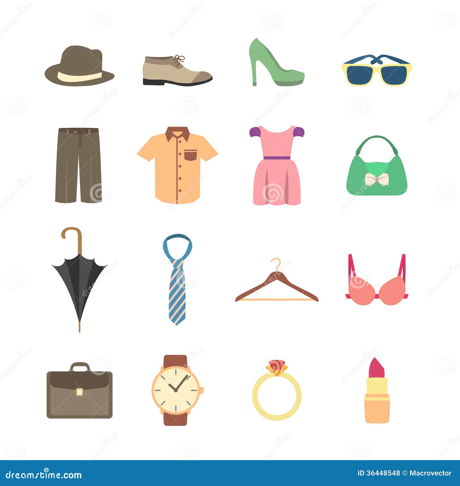 Moda E Iconos De Los Accesorios De La Ropa Ilustración del Vector - Ilustración de color ...