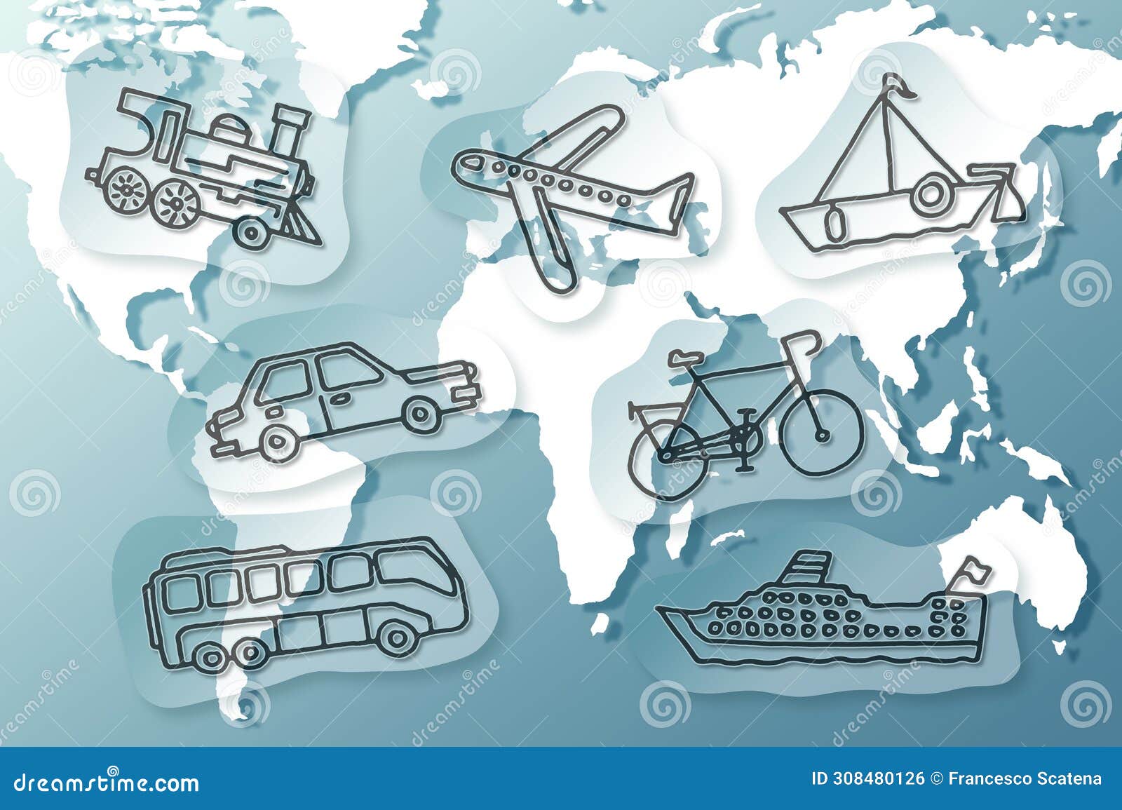 Mode of Transport Design Concept with Cartoons Against a Global Map ...