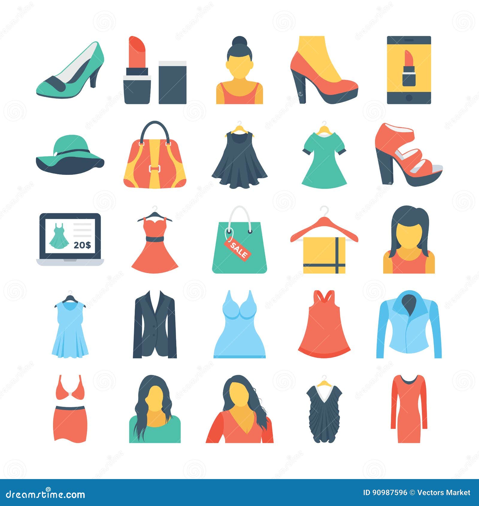 Mode Und Kleidung Farbige Vektor-Ikonen 1 Stock Abbildung ...