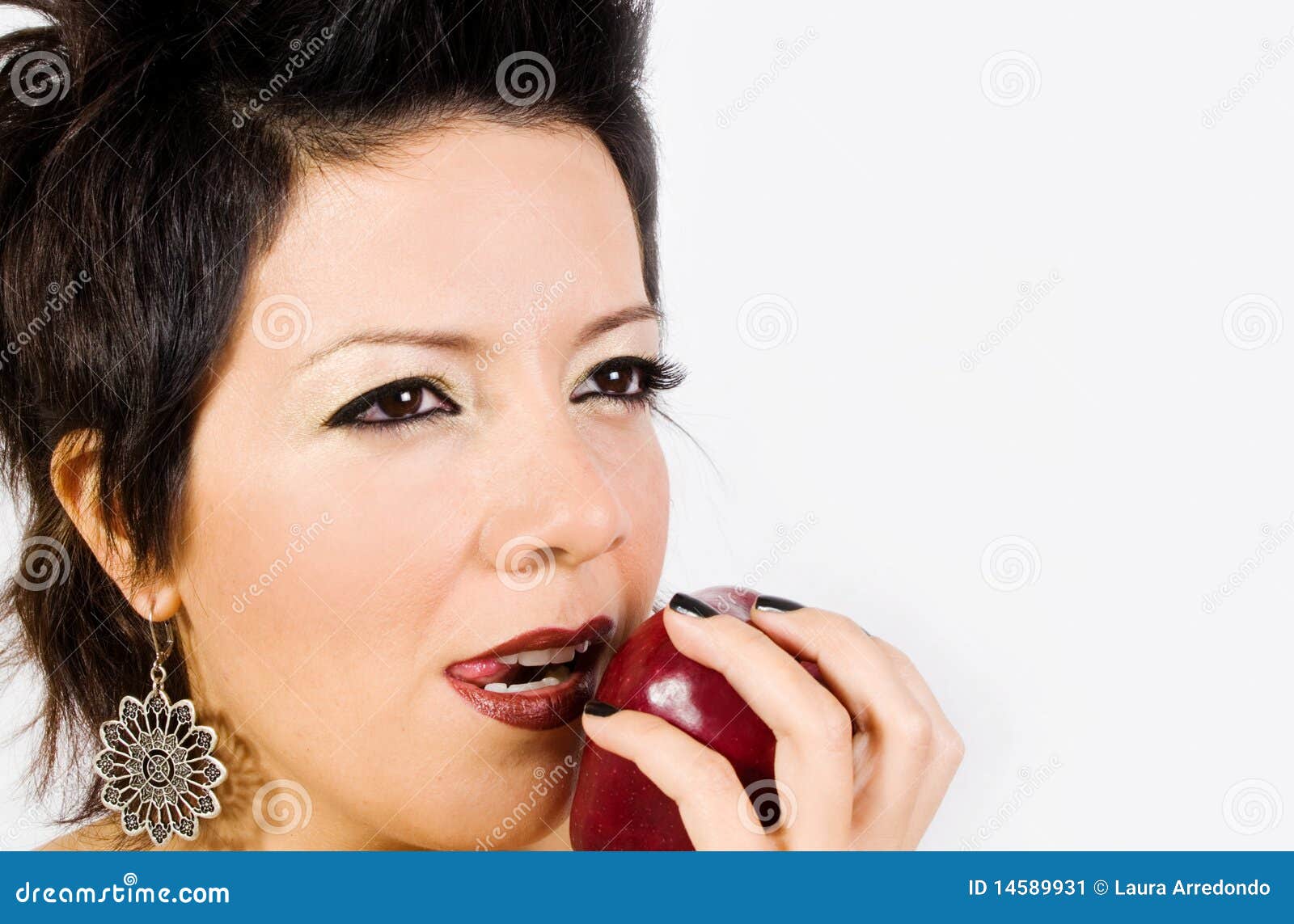 Woman with an apple stock image. Image of portraits, withe - 14589931