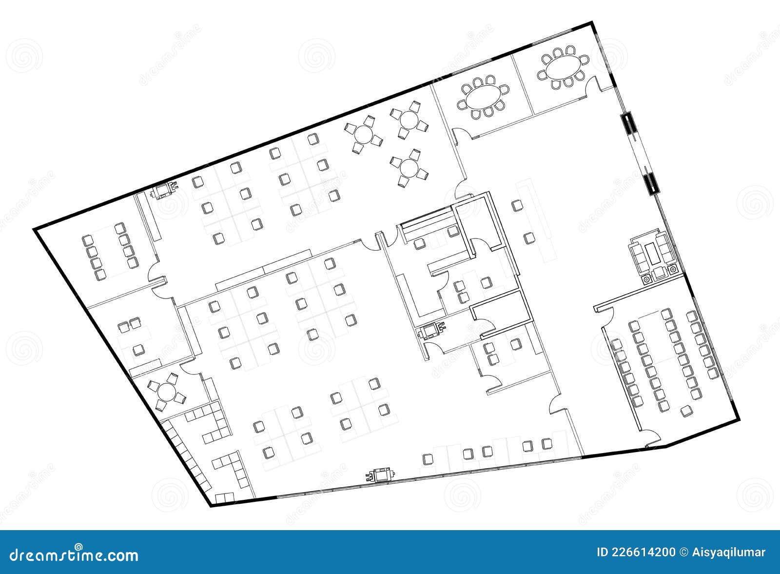 Office Plan Layout Drawing Complete with the Office Furniture in 2D CAD ...
