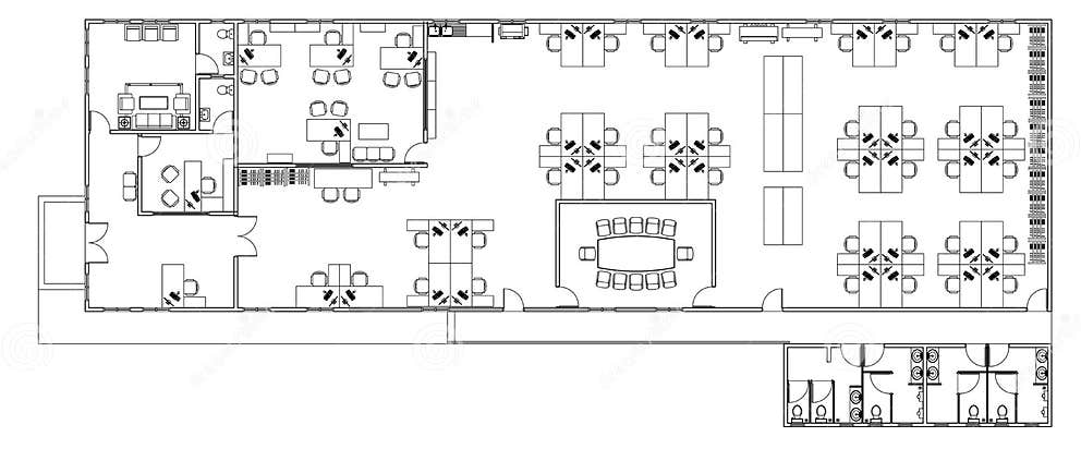 Office Plan Layout Drawing Complete with the Office Furniture in 2D CAD ...
