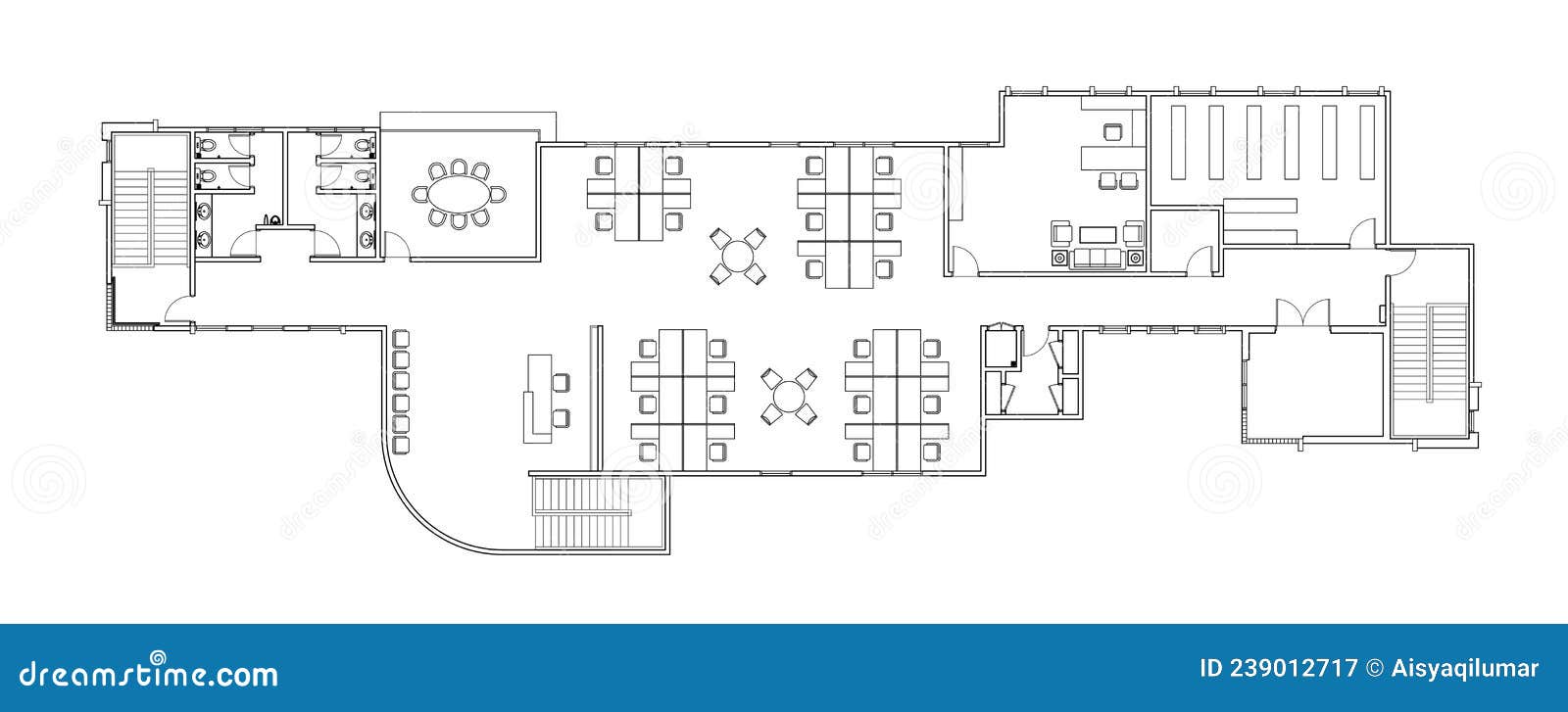 An Office Layout Drawing Complete with the Office Furniture in 2D CAD ...