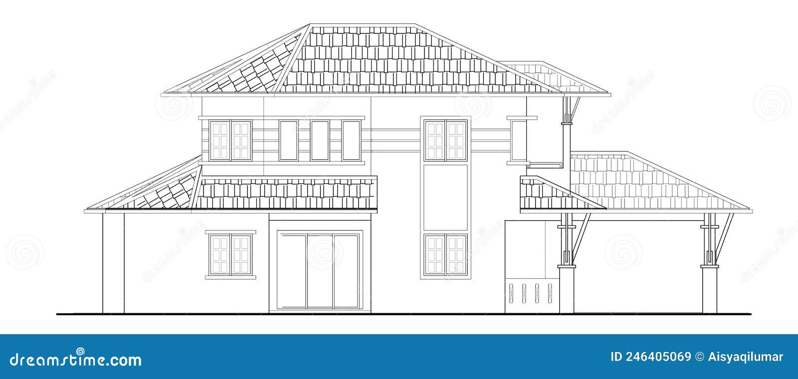 2D CAD 2-story House External Elevation Drawing Complete with Facade ...