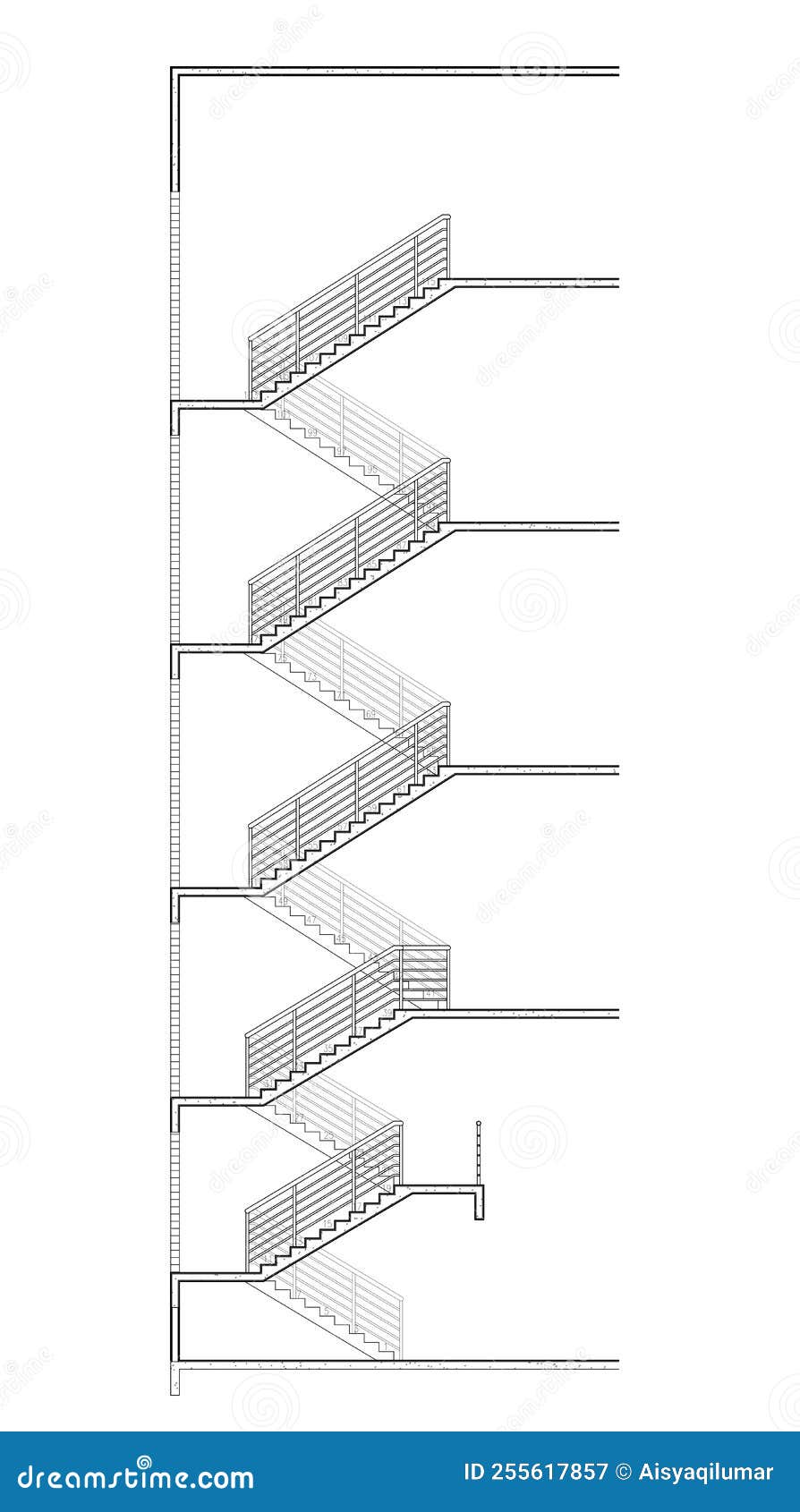 2D CAD Architectural Drawing Section of the Stairs that Connect the 4 ...