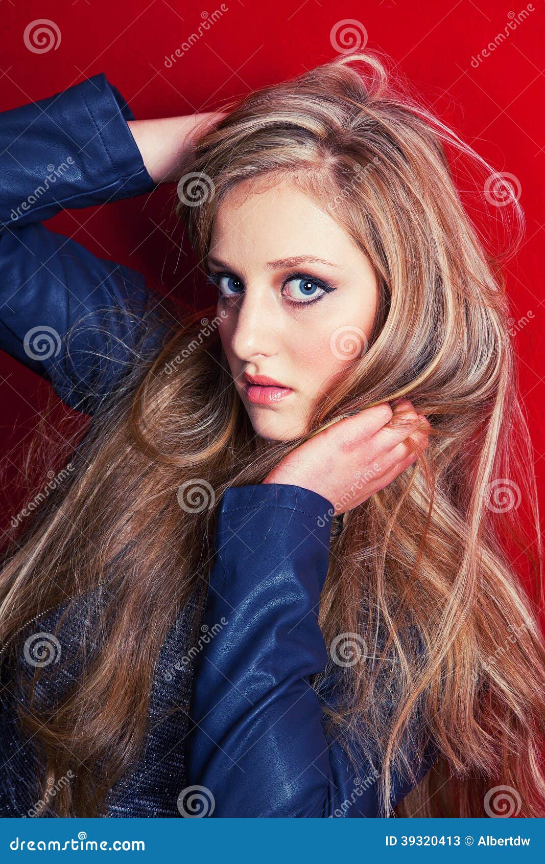 Model Against Red Background Stock Image - Image of eyes, blue: 39320413
