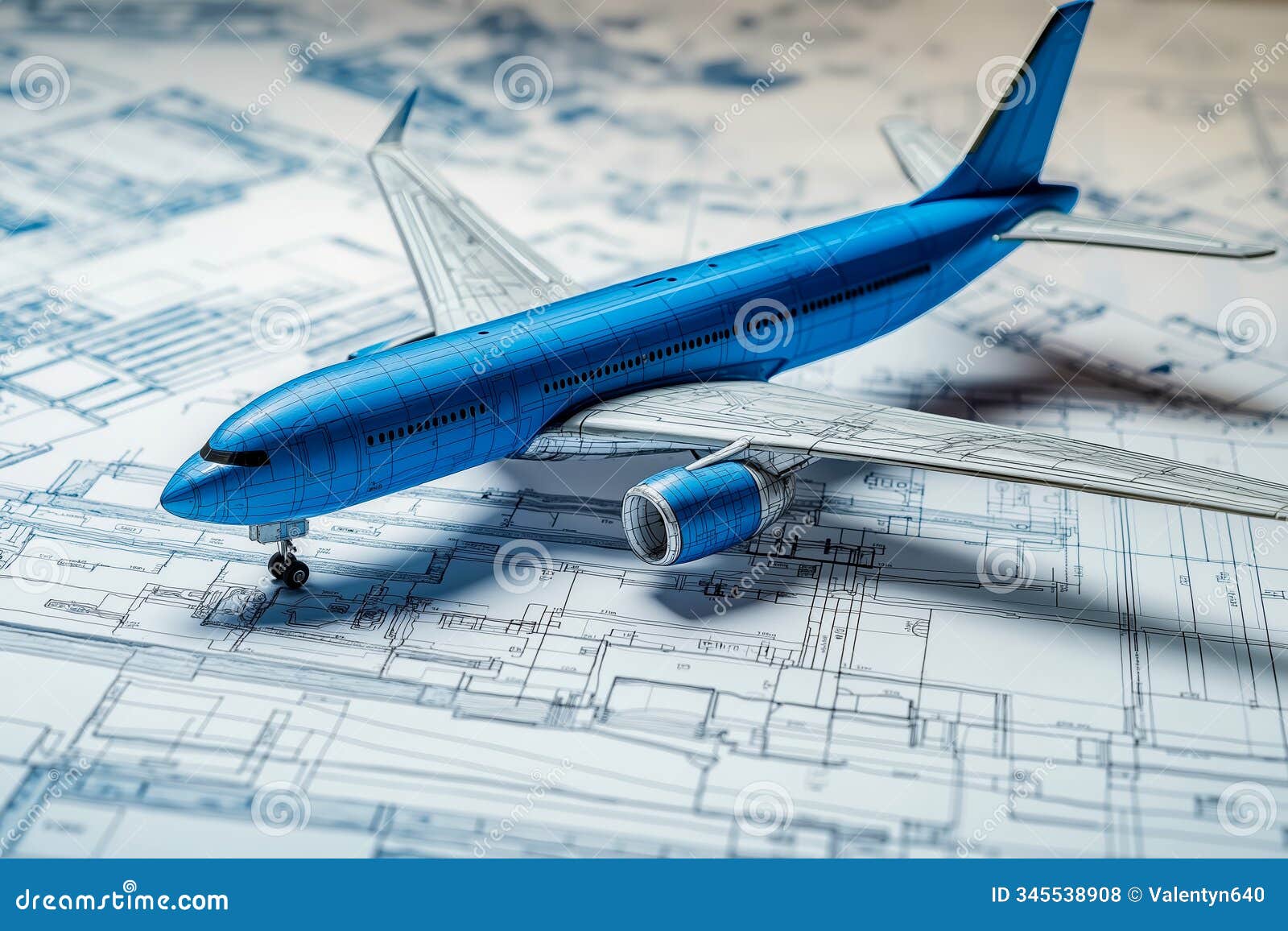 A Model of an Airplane Sitting on Top of Blueprints Stock Photo - Image ...