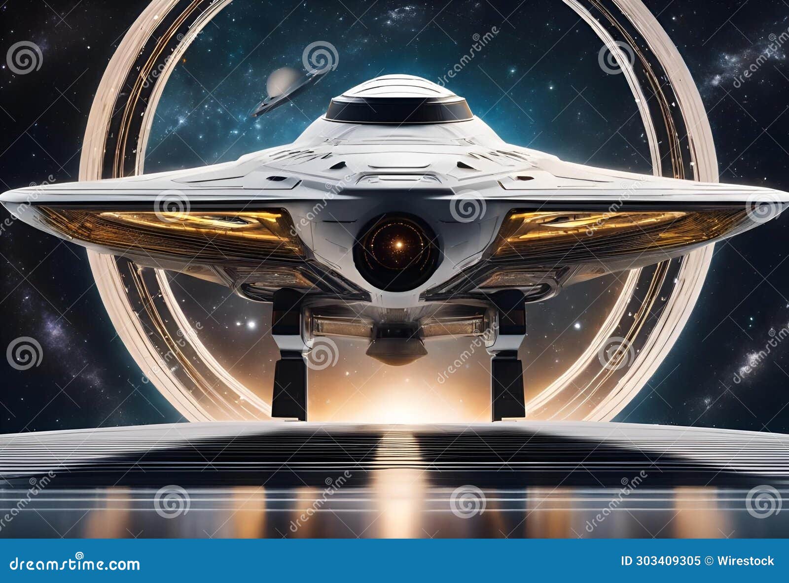 The Model Alien Spaceship is Floating through a Circle Shaped Mirror ...