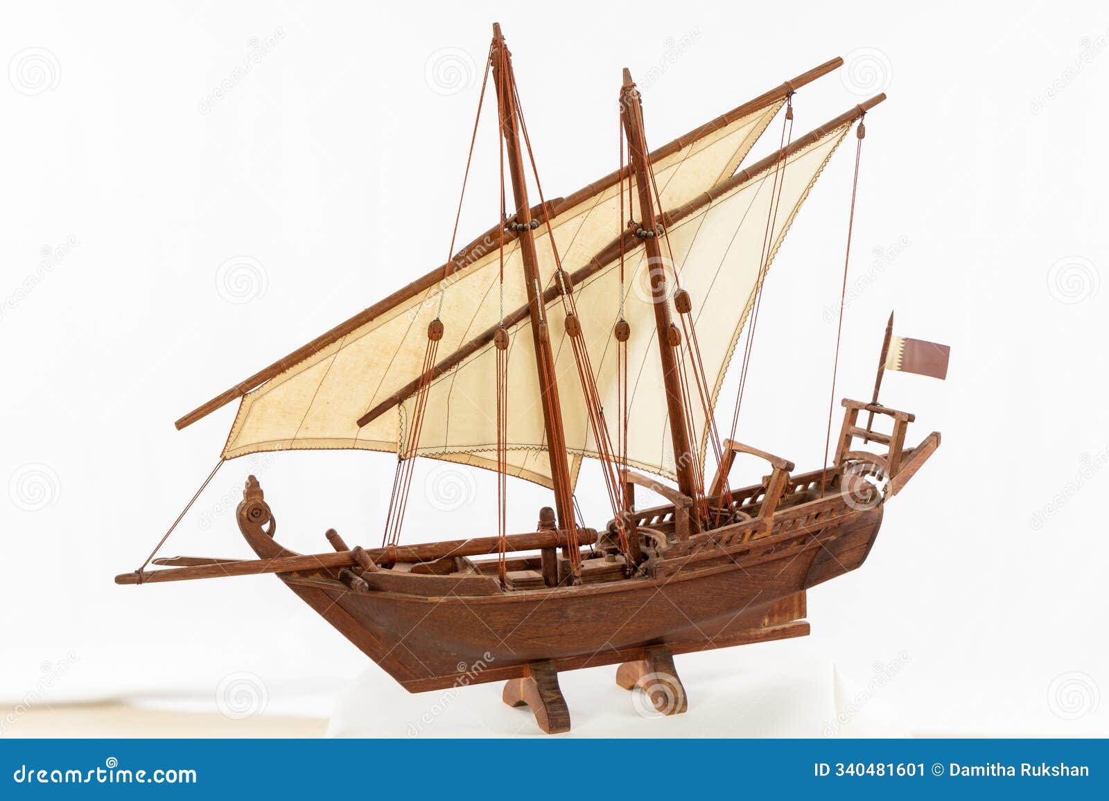Model of Arabian Dhow Ship with Sails on a White Background. Stock ...