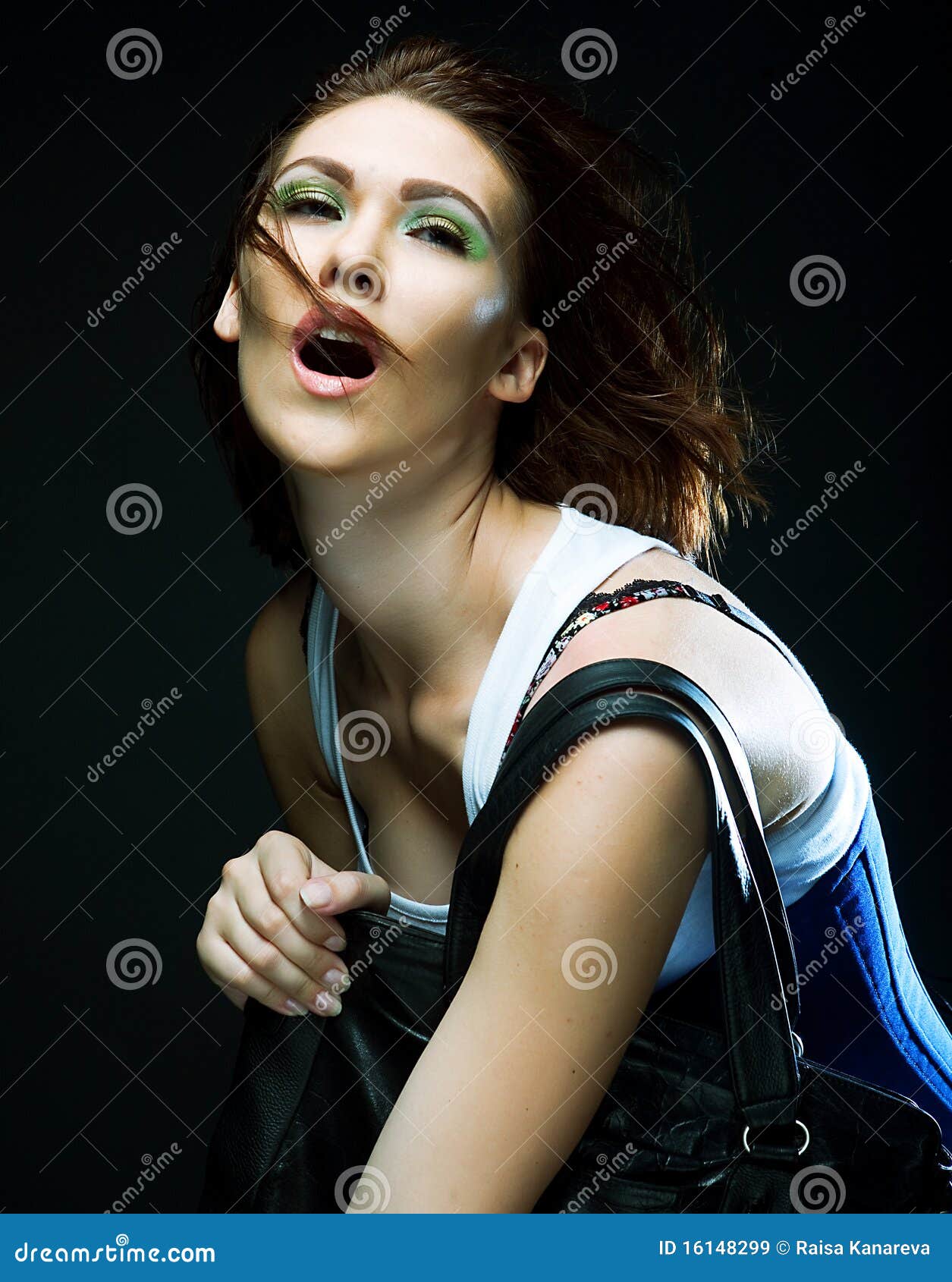 Model with a Bag Posing on Black Background Stock Image - Image of ...