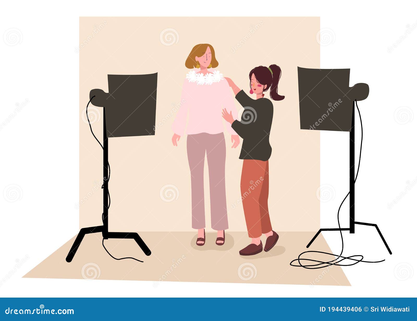 Model is Being Dressed by Stylist during Photo Session Break in Studio ...