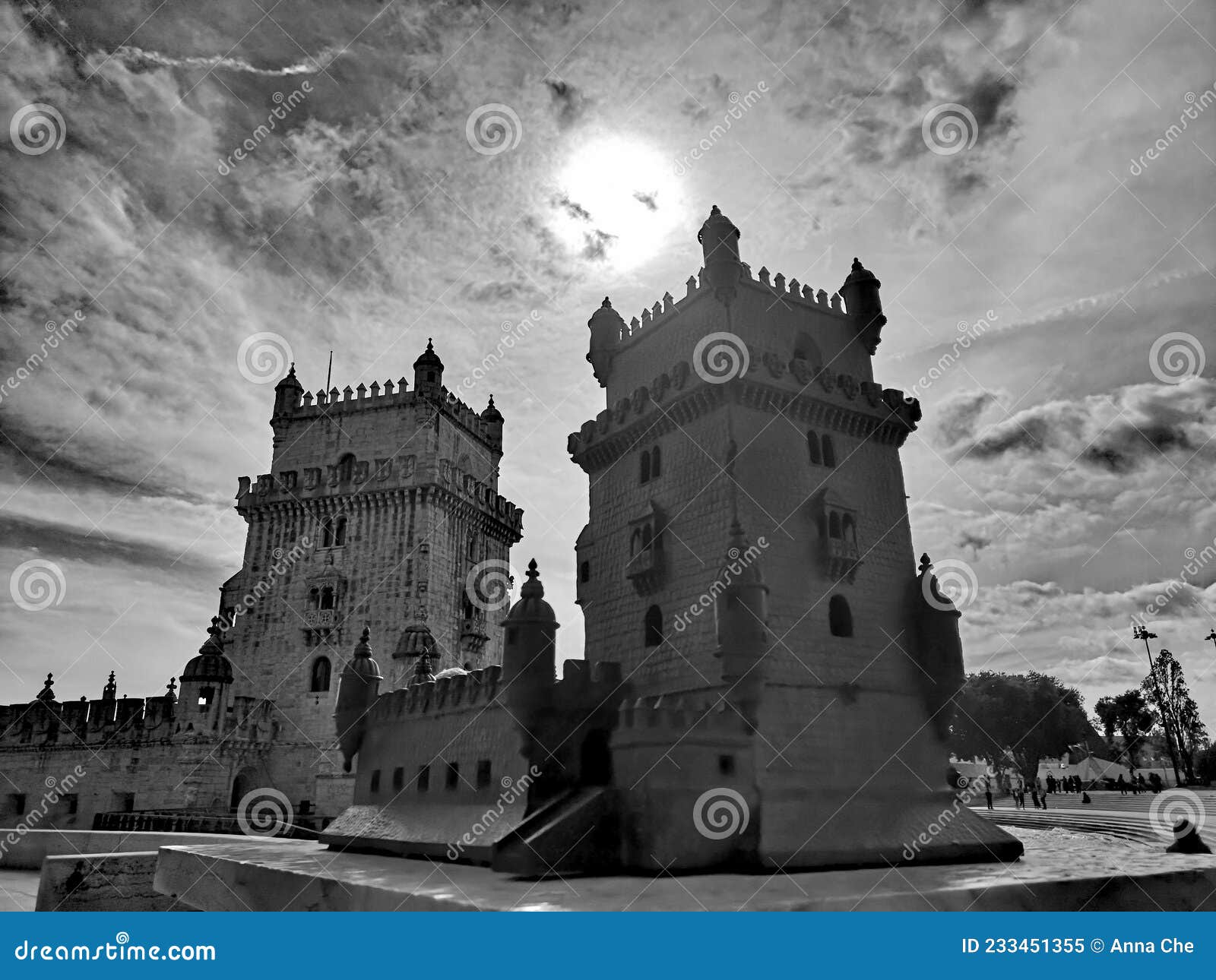 A Model of Belem Tower in Front of a Real Tower, Both of Same Size ...