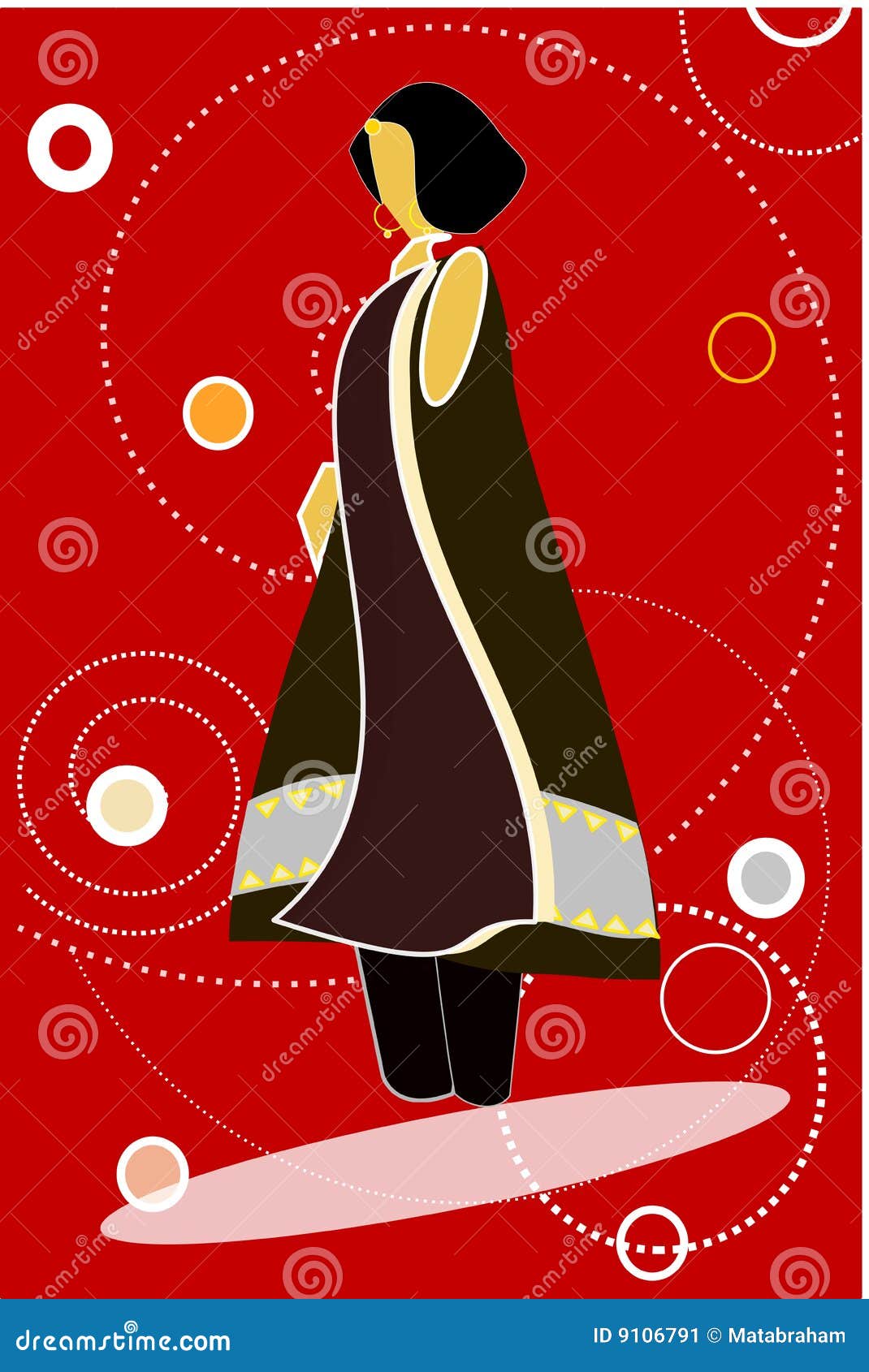 Model in Black Dress Against Red Background Stock Illustration ...