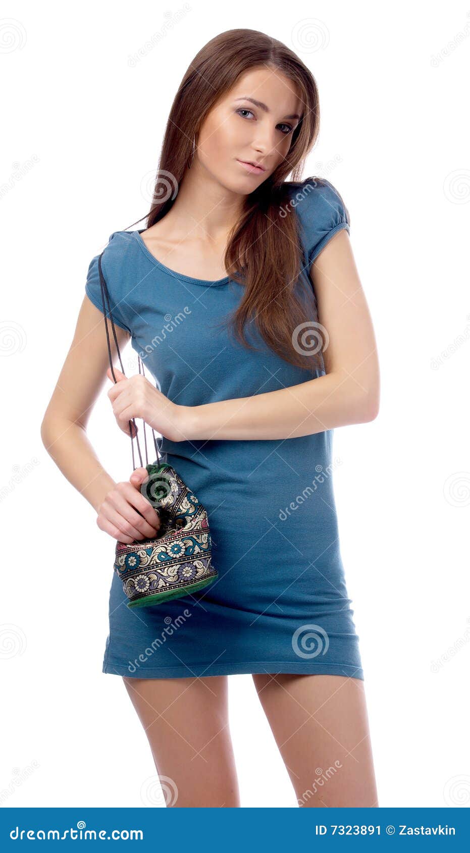 Model in blue dress stock image. Image of haired, looking - 7323891