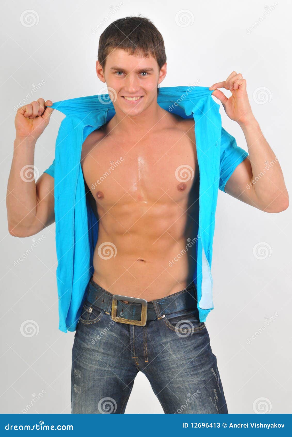 Model in blue shirt stock image. Image of caucasian, bodybuilding ...