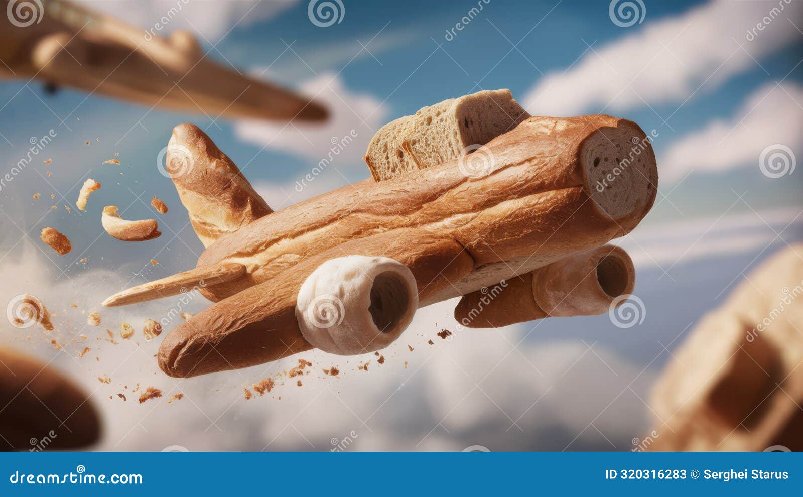 A Model of a Bread Plane Flying through the Air with Some Pieces, AI ...