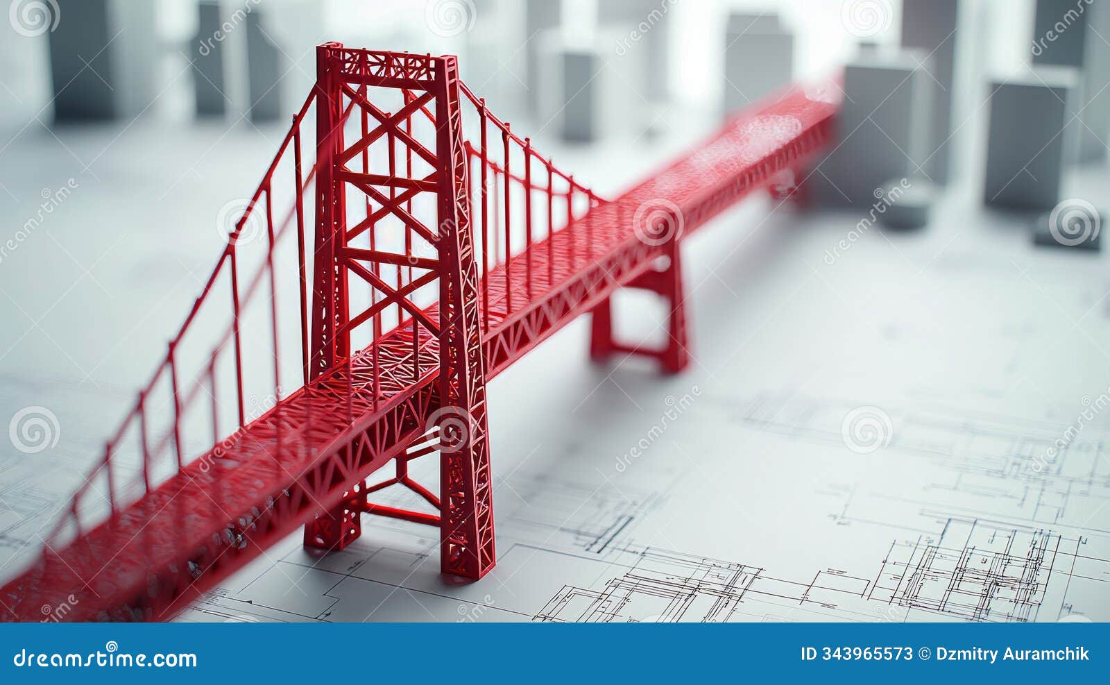 Model of a Bridge Rendered in Red Showing Architecture and Engineering ...