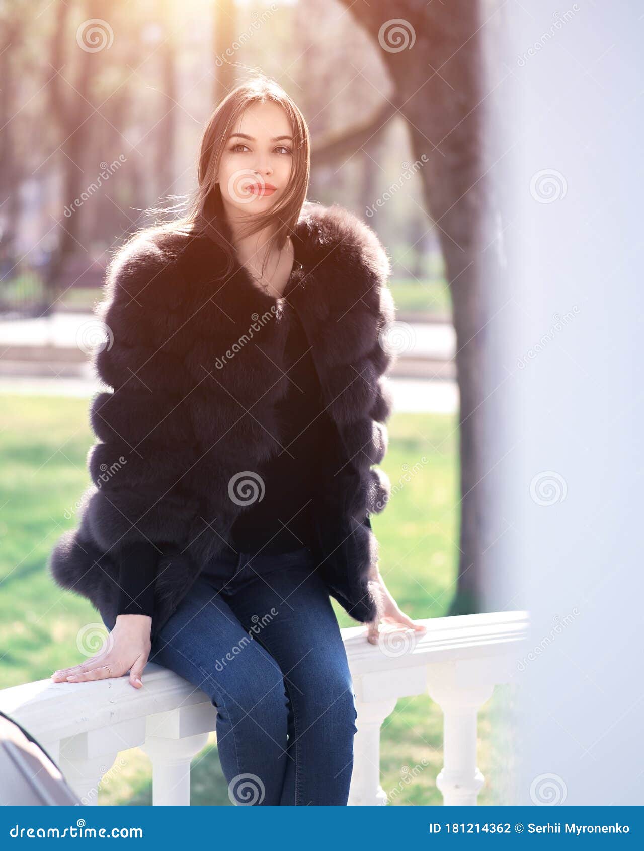 Model Brunette Posing at the Sunny Park Stock Photo - Image of makeup ...