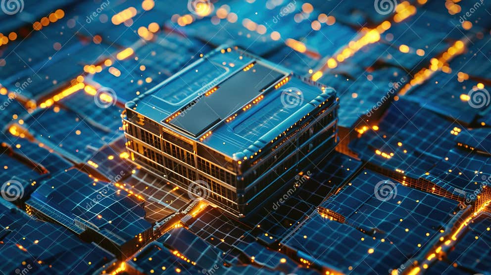 A Model of a Building Sits Atop a Grid, Providing a Visual ...