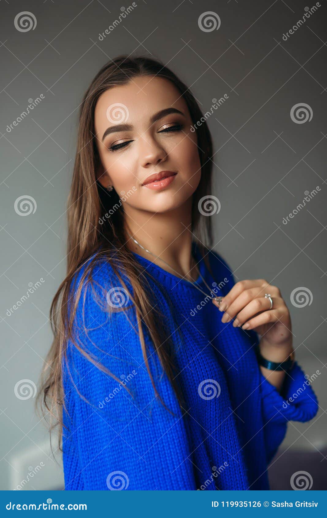 Model Closed Her Eyes To Show Her Makeup Stock Photo - Image of lips ...