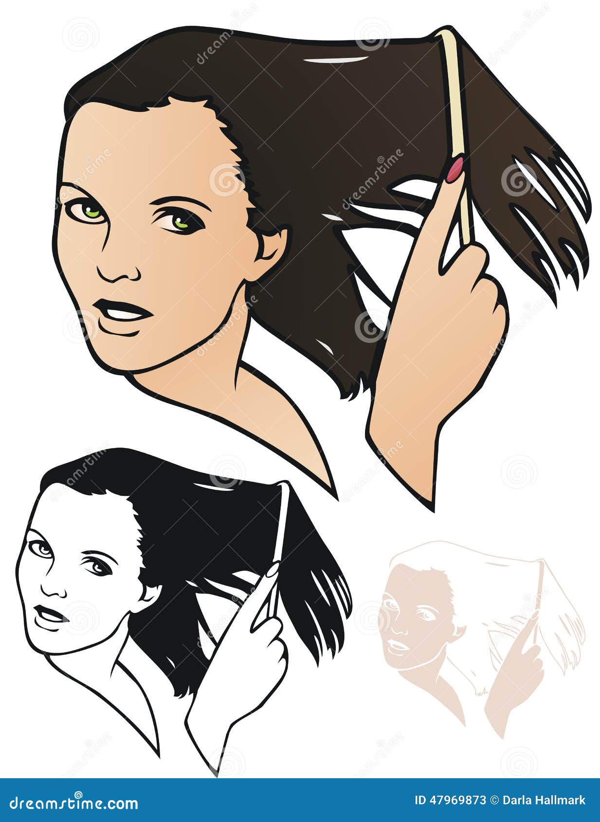 Model combing wet hair stock vector. Illustration of style - 47969873