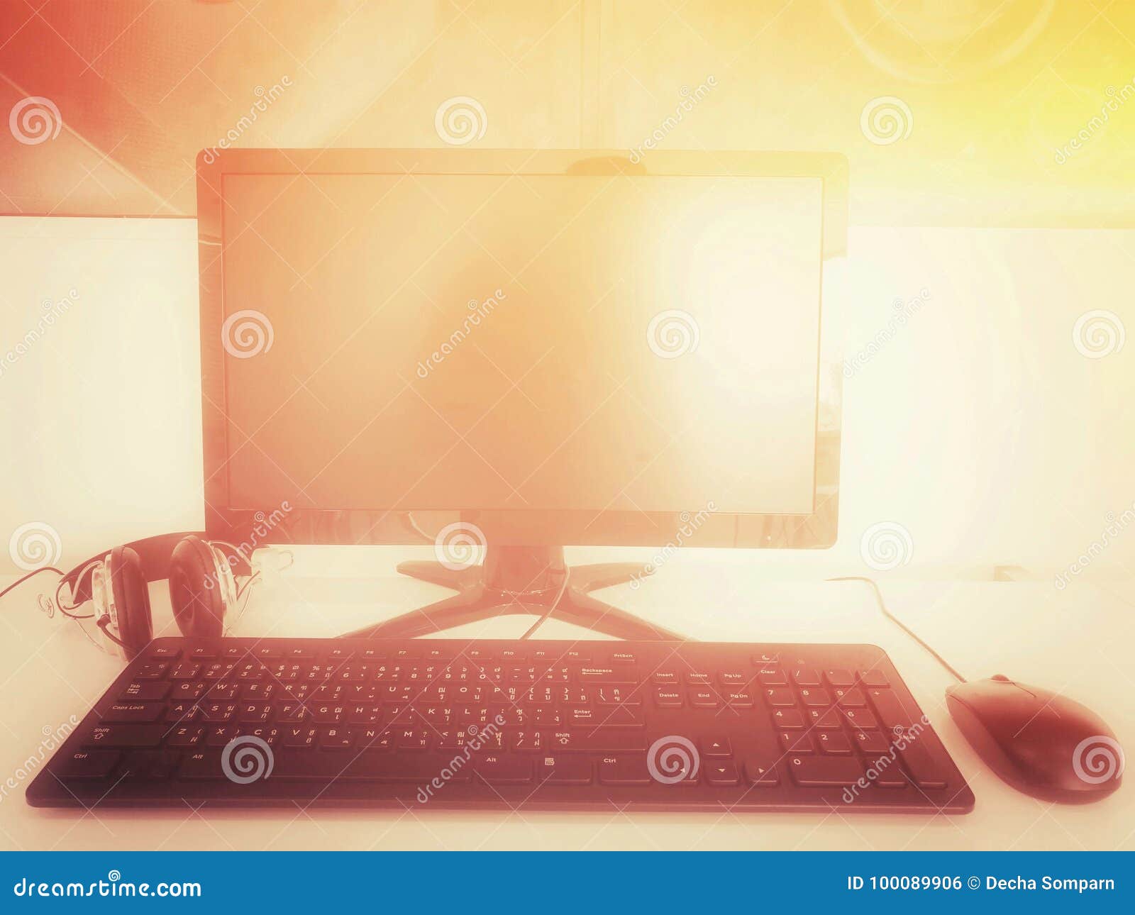 Model Computer on Wood Table Stock Photo - Image of success, digital ...