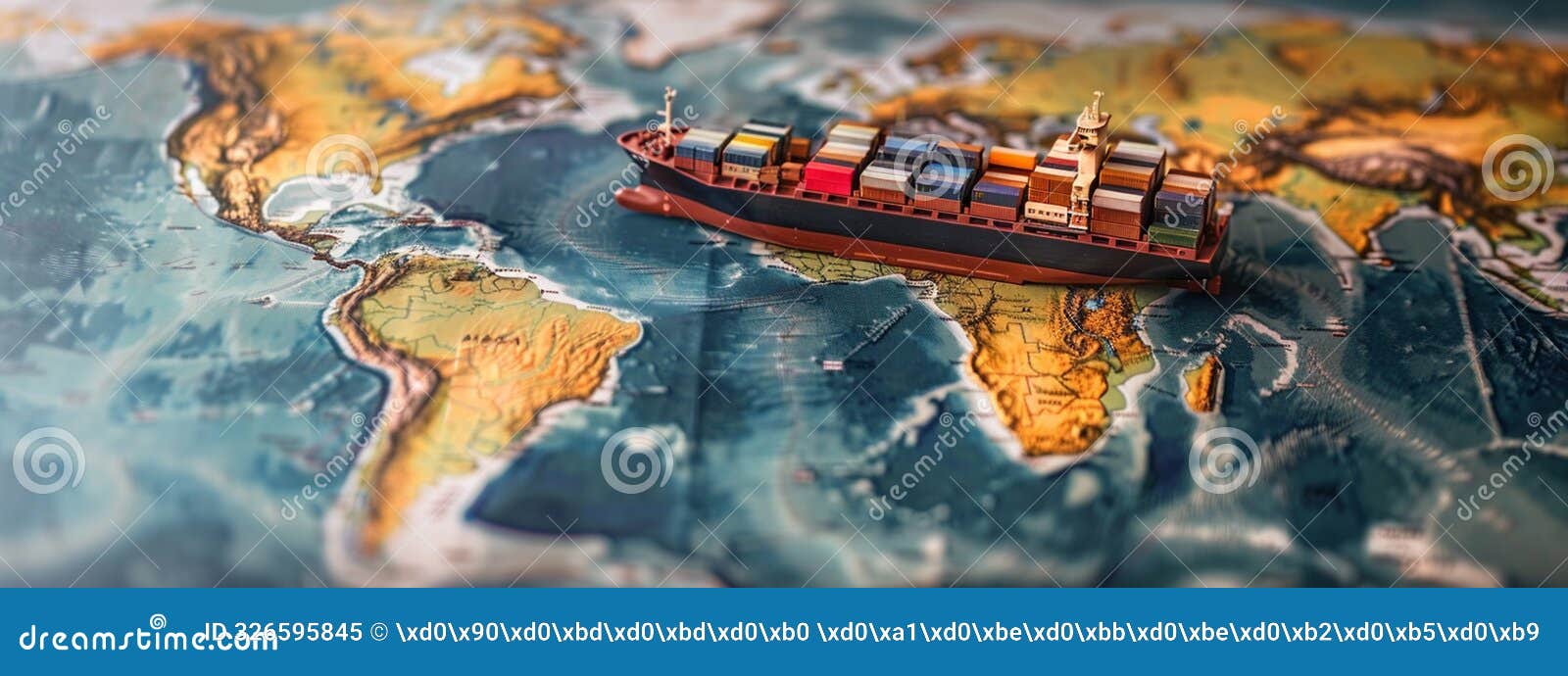 A Model of a Container Ship on a World Map Stock Image - Image of ...