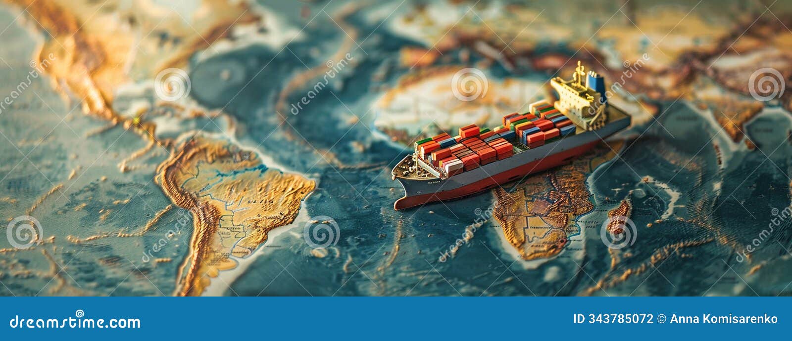 A Model of a Container Ship on a World Map Stock Photo - Image of ...