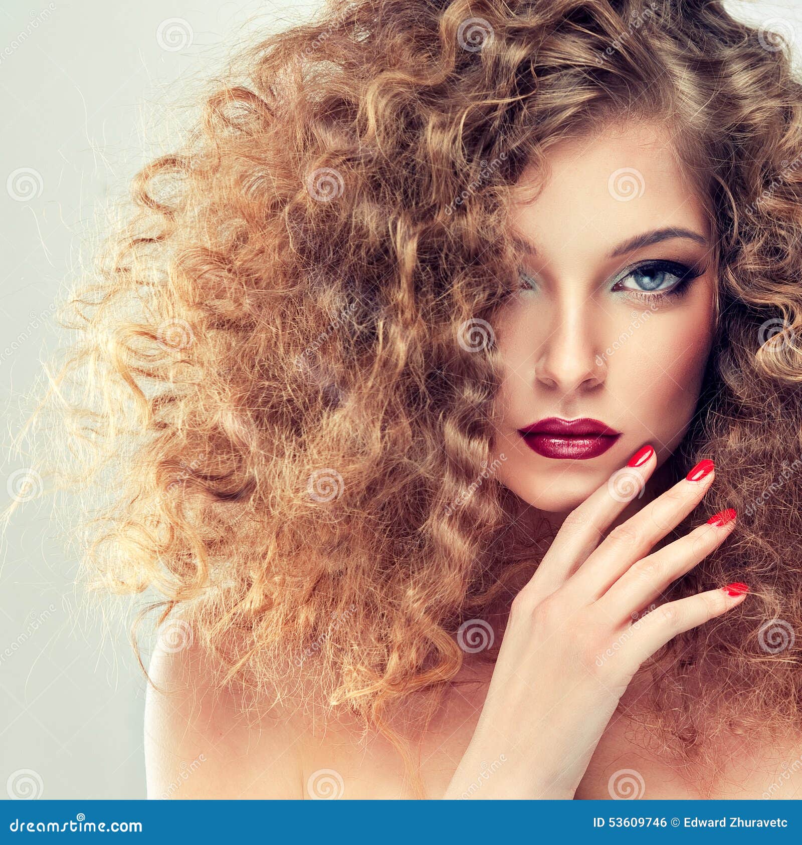 Model with curly hair stock photo. Image of burgundy - 53609746