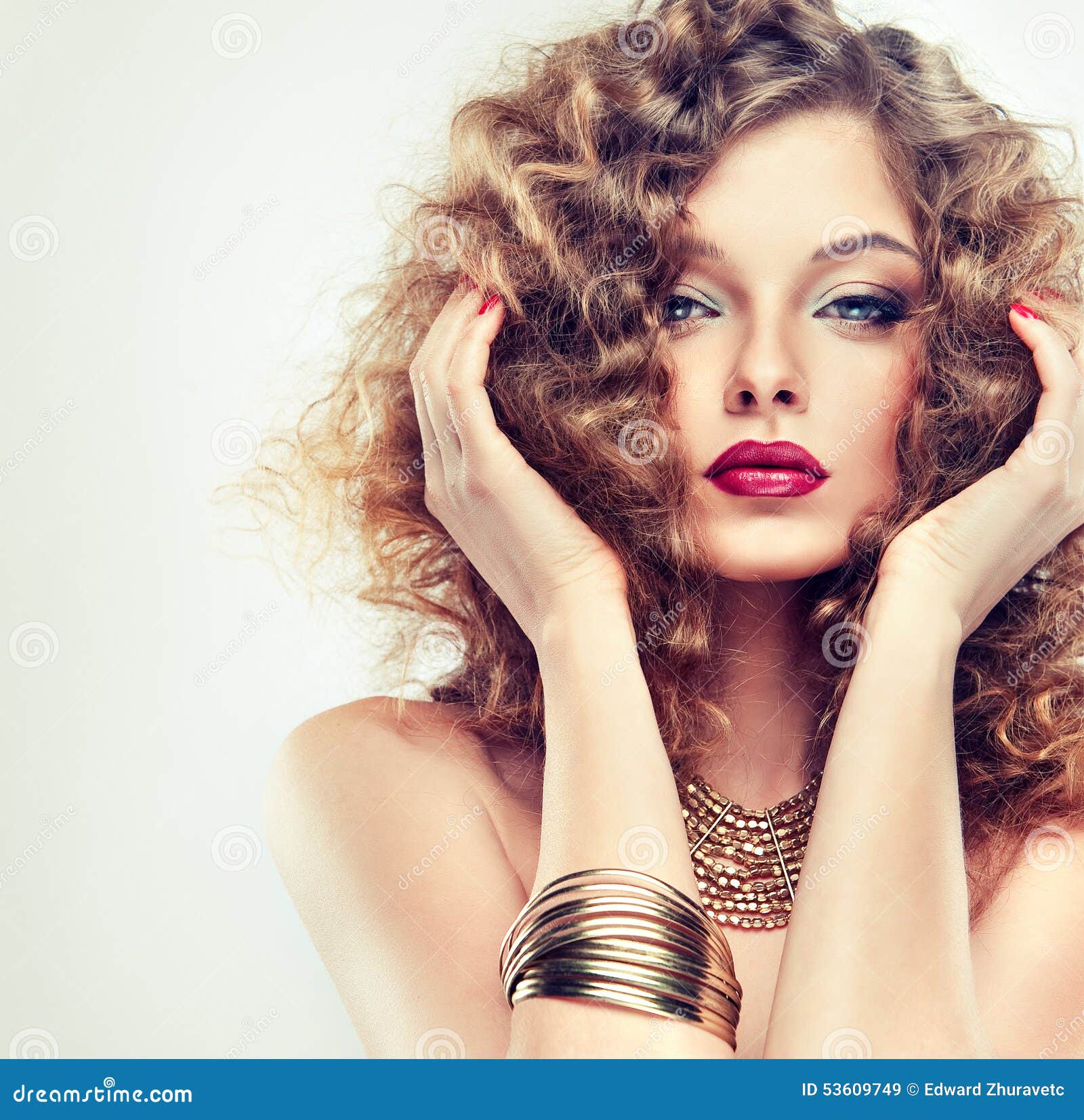 Model with curly hair stock image. Image of face, beautiful - 53609749