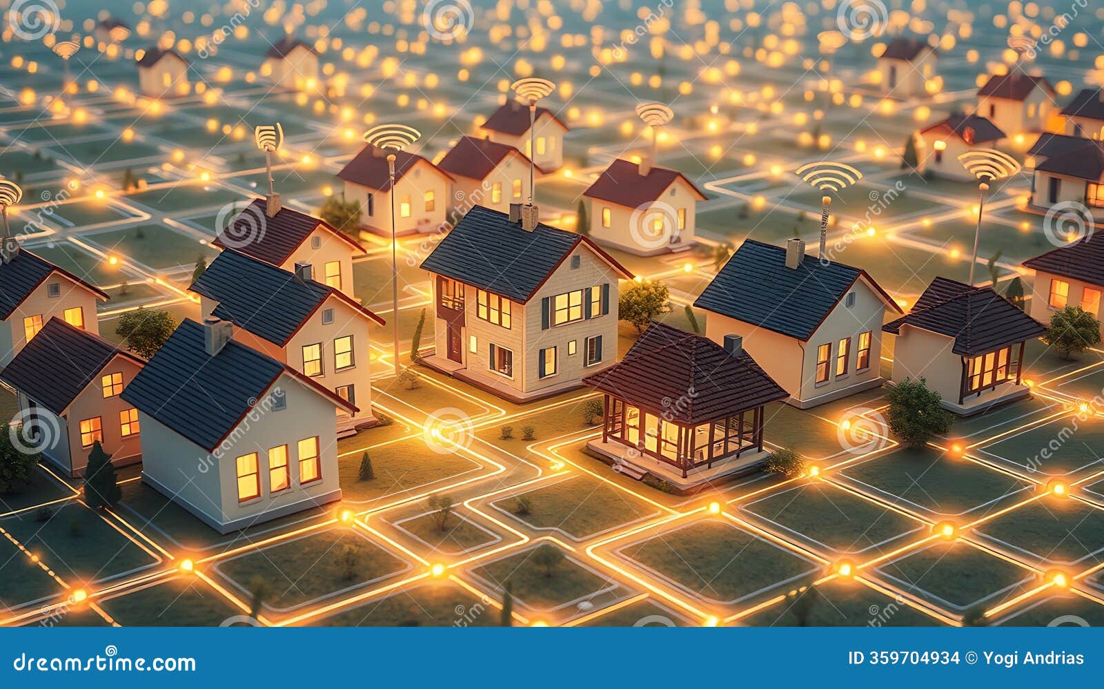 Smart Homes Connected in a Digital Network Infrastructure Stock Illustration - Illustration of ...