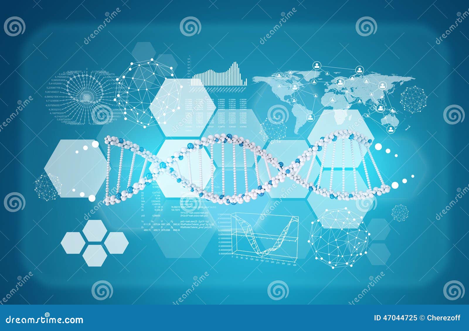 Model Of DNA With Hexagons, Graphs And World Map Royalty-Free Stock ...