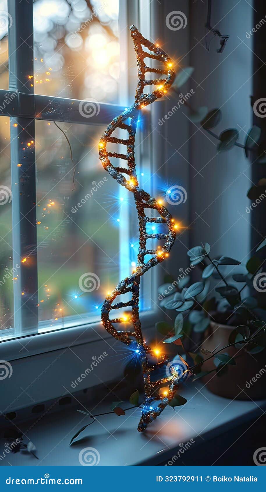 A Model of a DNA Molecule is Illuminated in Front of a Window Stock ...