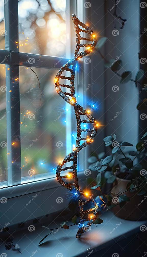 A Model of a DNA Molecule is Illuminated in Front of a Window Stock ...