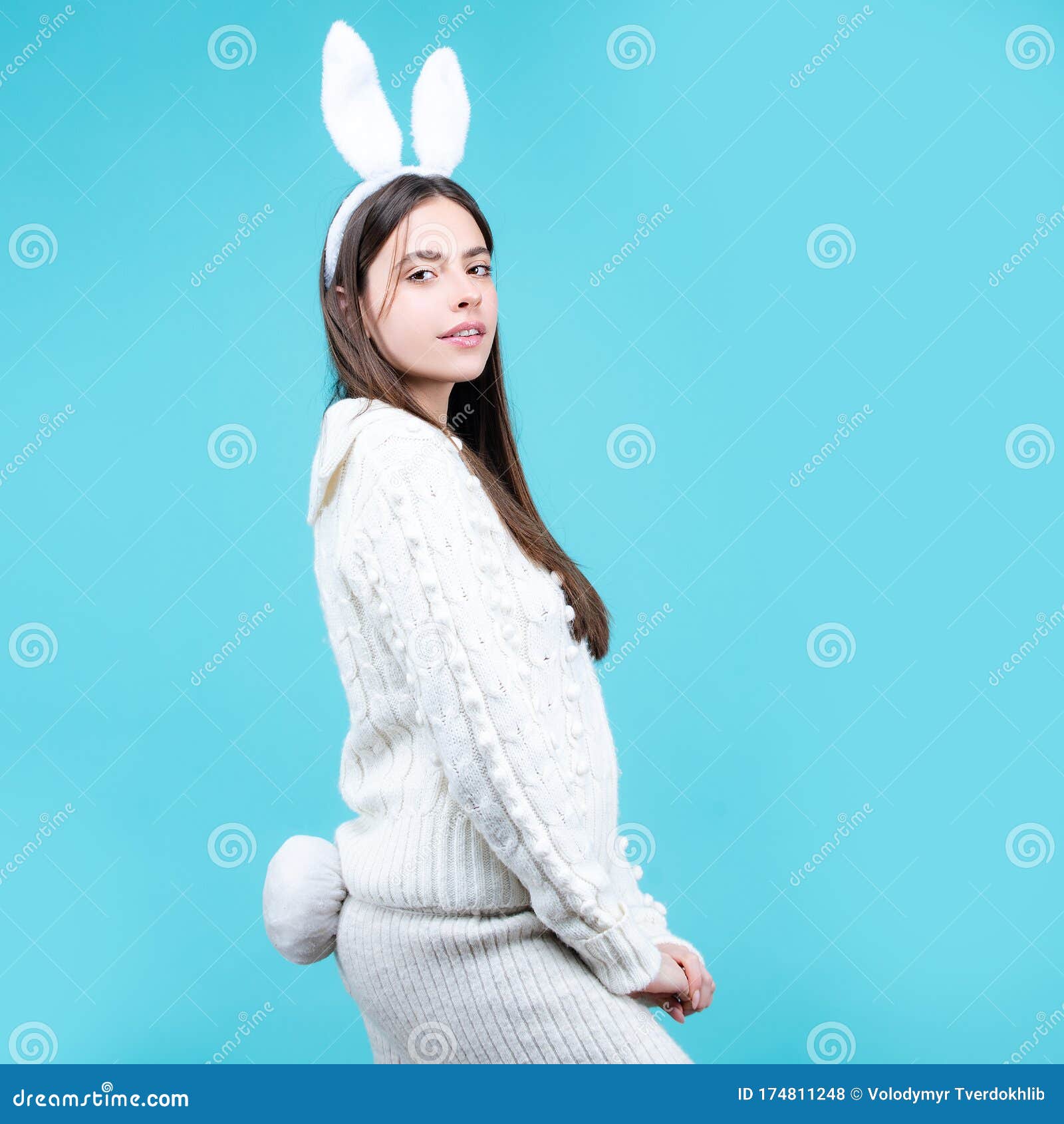 Model Dressed in Costume Easter Bunny on Isolated Background. Bunny ...