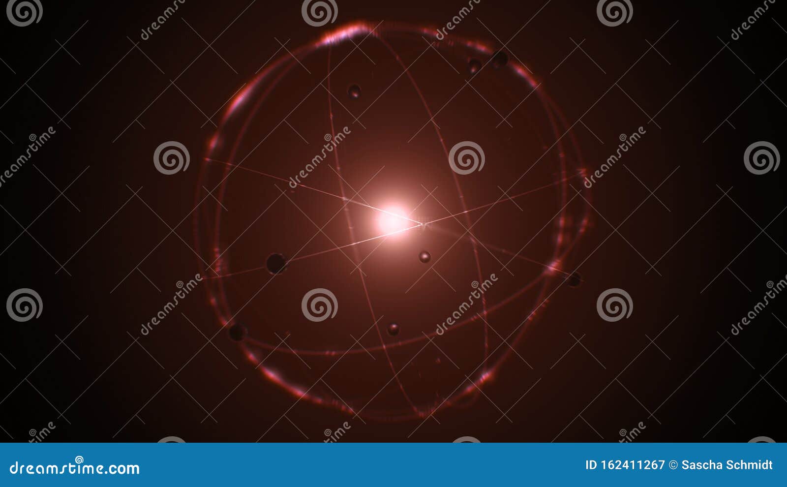 Model of Dynamic Energetic Atomic Nucleus and Electrons Red Stock Image ...