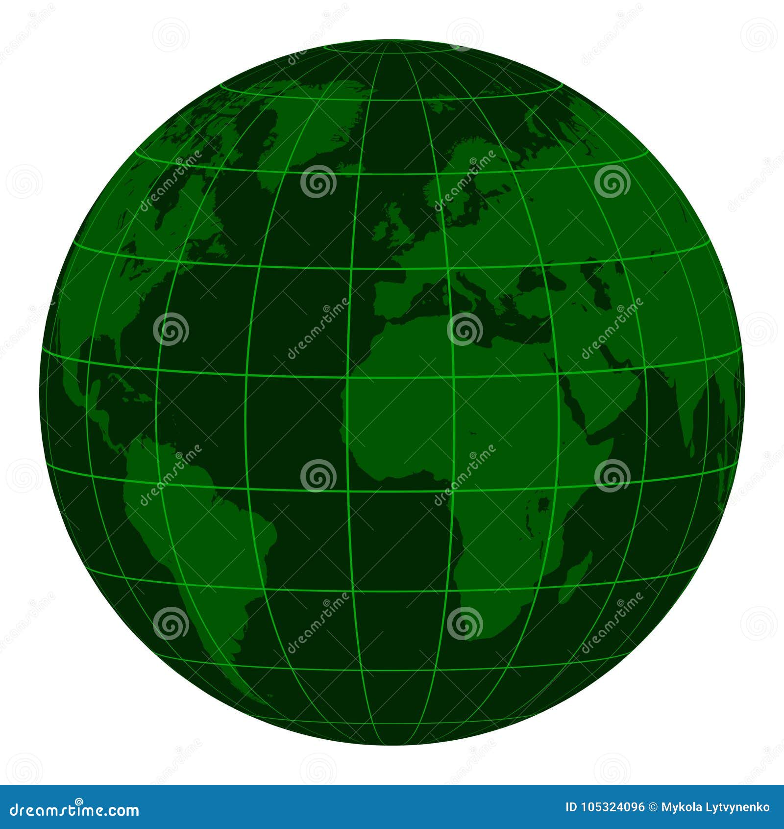 Model Earth Globe with Continents and a Coordinate Grid, Dark Green ...