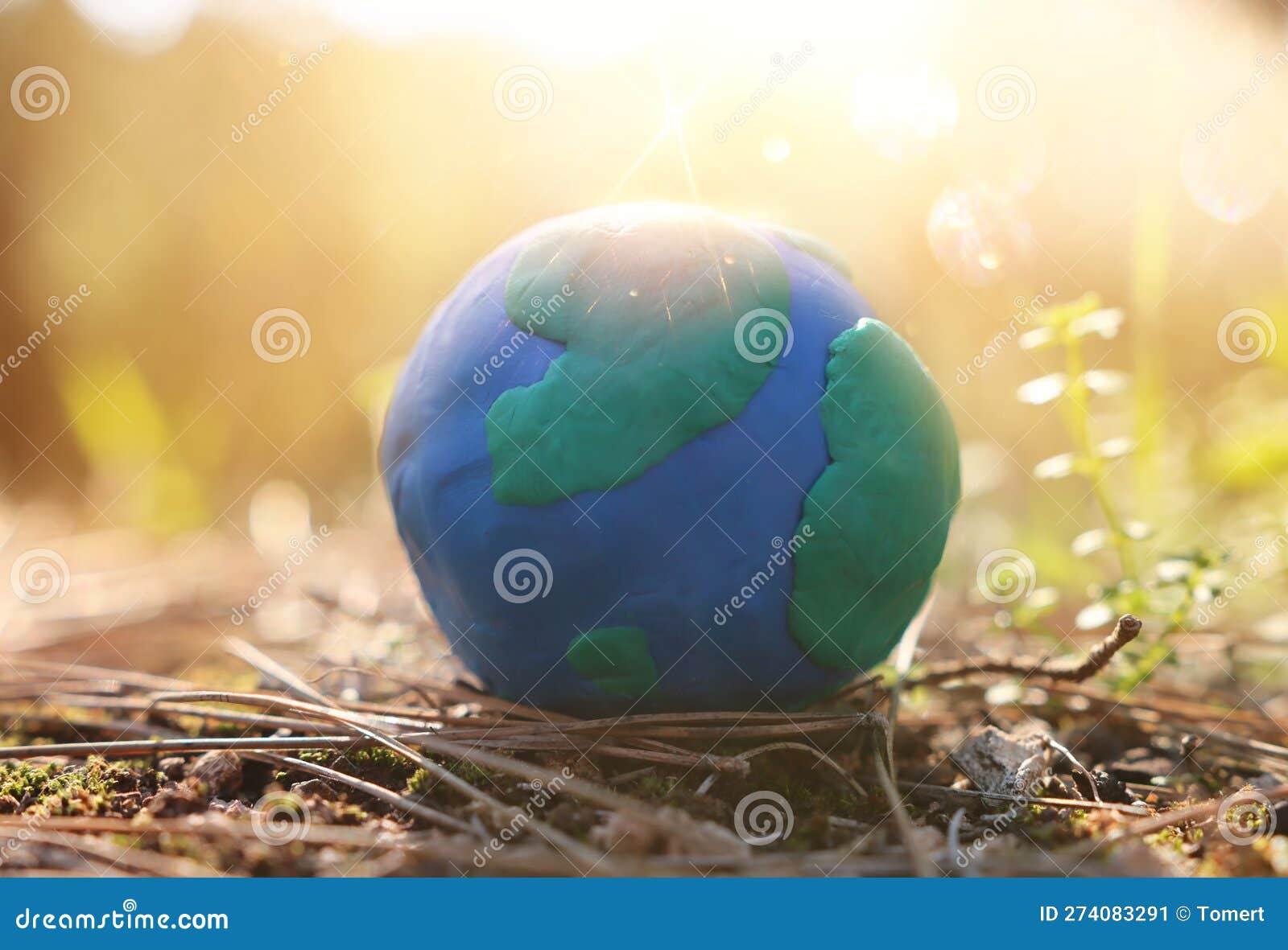 Model of Earth on the Ground in the Forest with Bright Sun Light ...