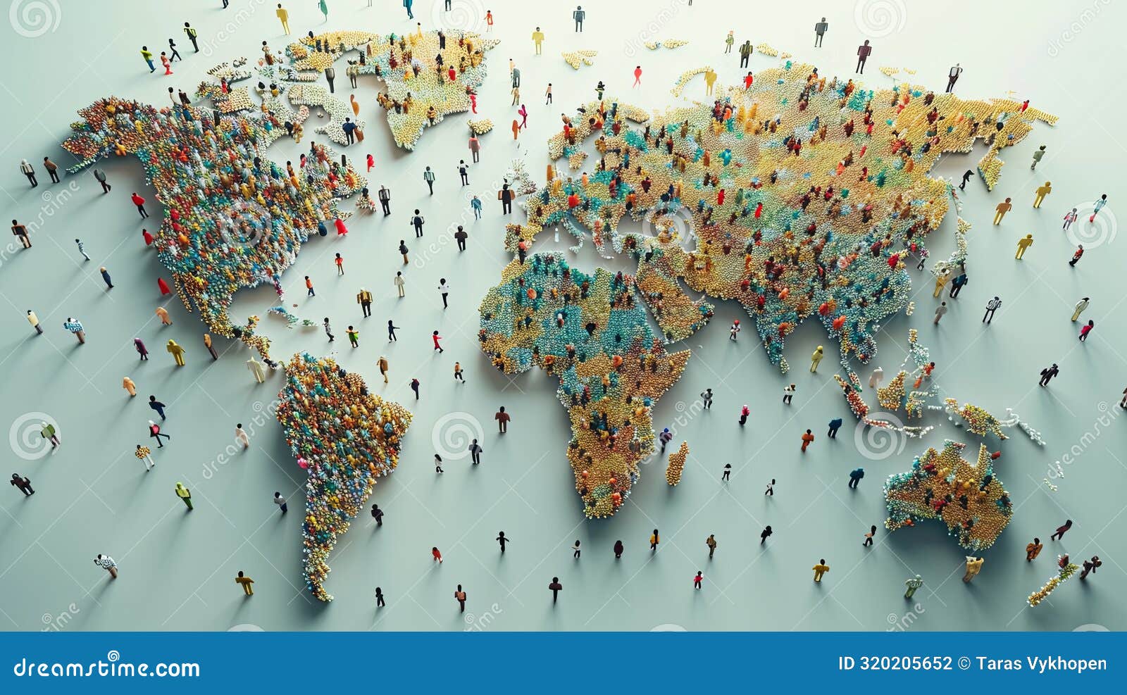 A Model of the Earth S Continents on Which Human Figurines Walk. World ...