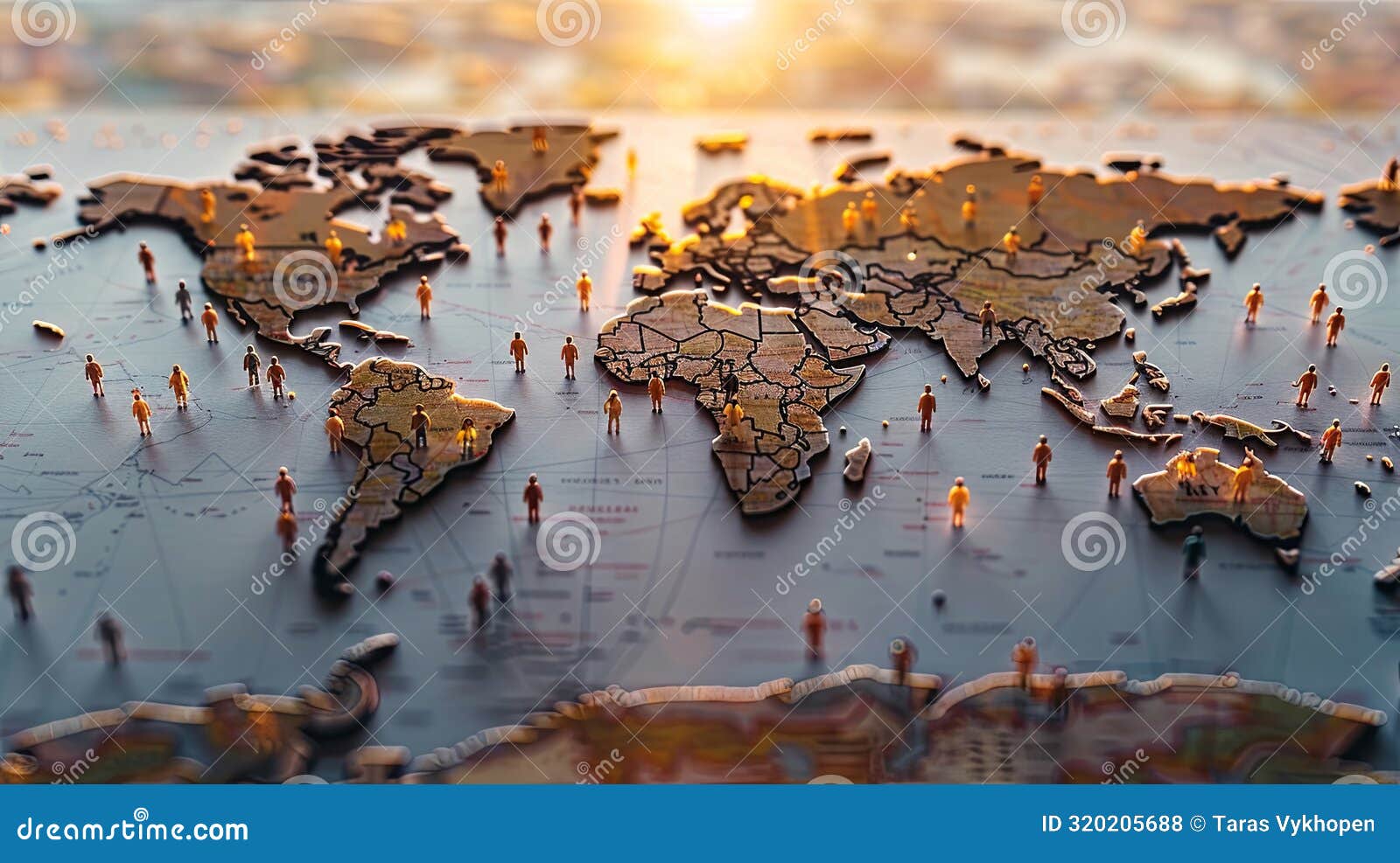 A Model of the Earth S Continents on Which Human Figurines Walk. World ...