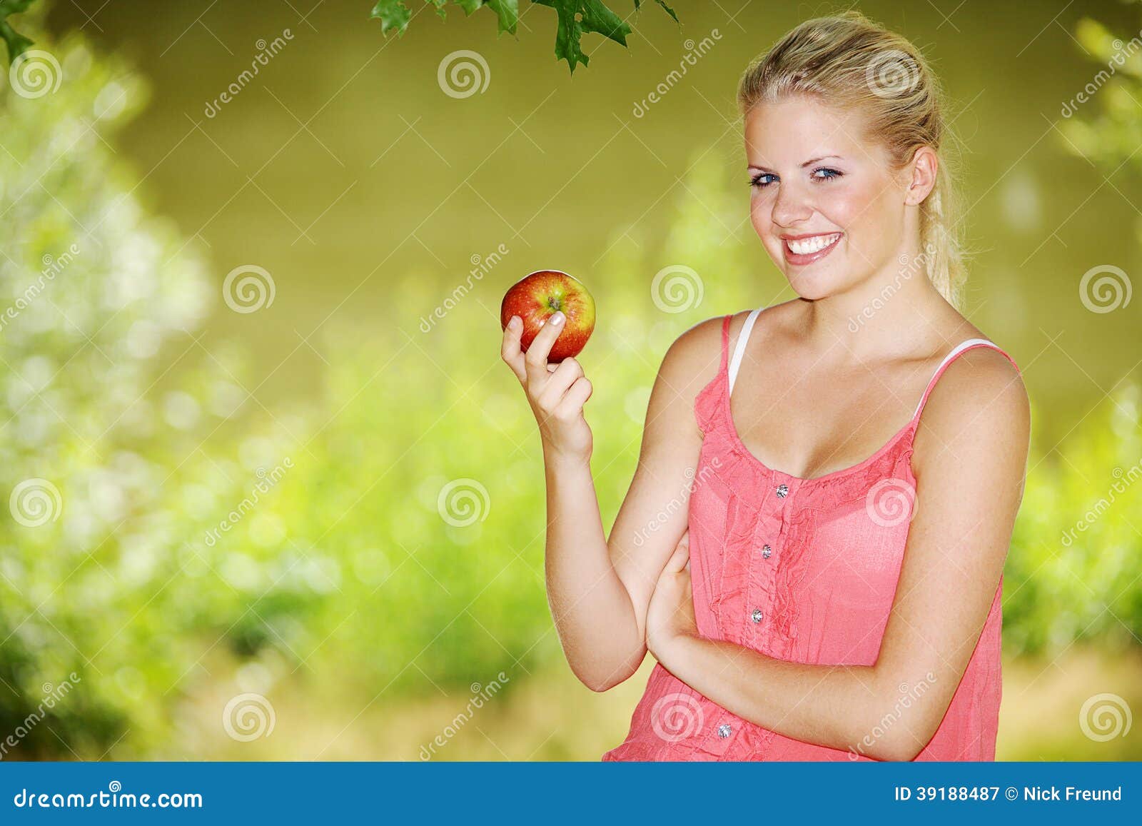 Model eating an apple stock image. Image of human, happy - 39188487