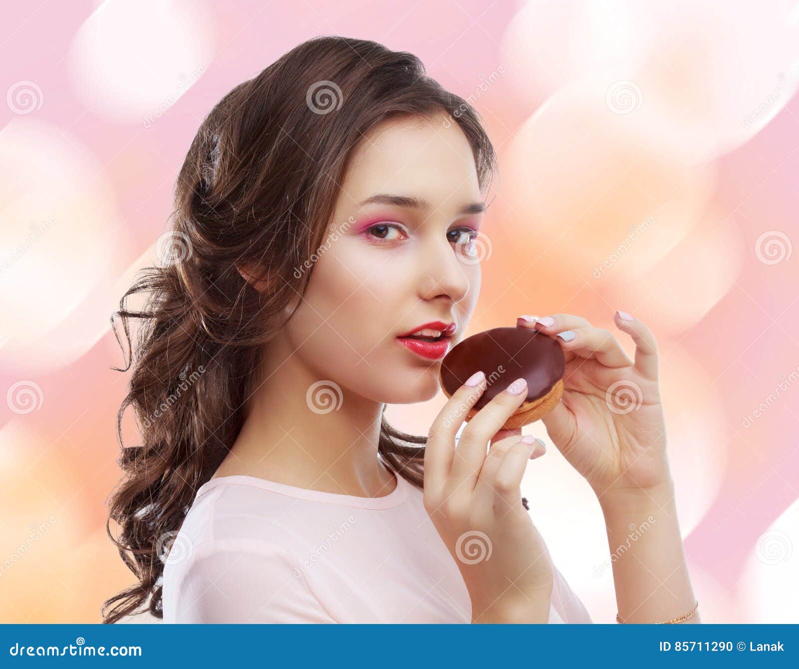 Model eating dessert stock photo. Image of makeup, brunette - 85711290