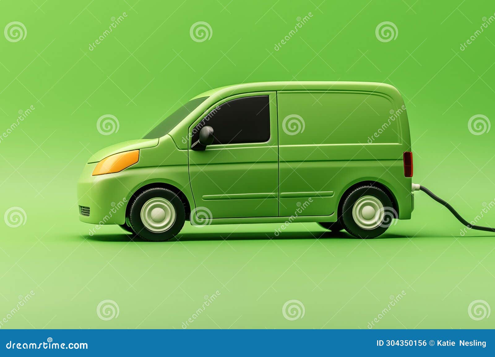 Model Electric Van Charging with Power Cable Against Green Studio ...