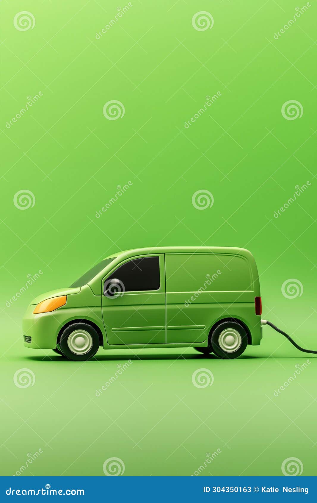 Model Electric Van Charging with Power Cable Against Green Studio ...
