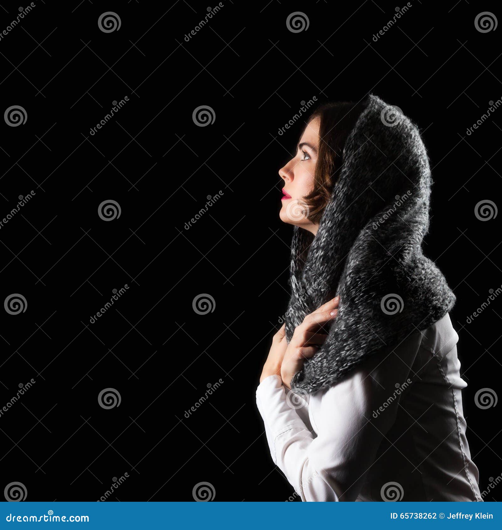 Model Facing Sideways Scarf Head Looking Up Stock Photo - Image of ...