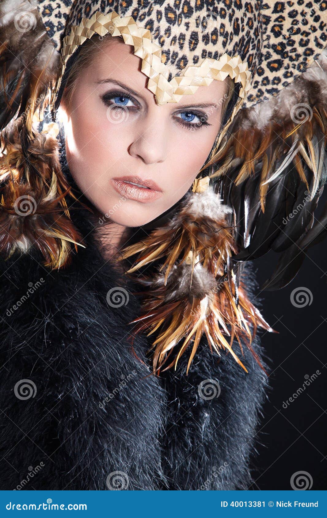 Model with Feather Headdress Stock Image - Image of attractive ...